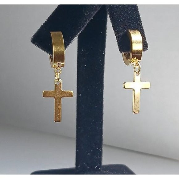 Accessories | Men 14k Gold Cross Earrings Christian Jesus Guys Hanging ...